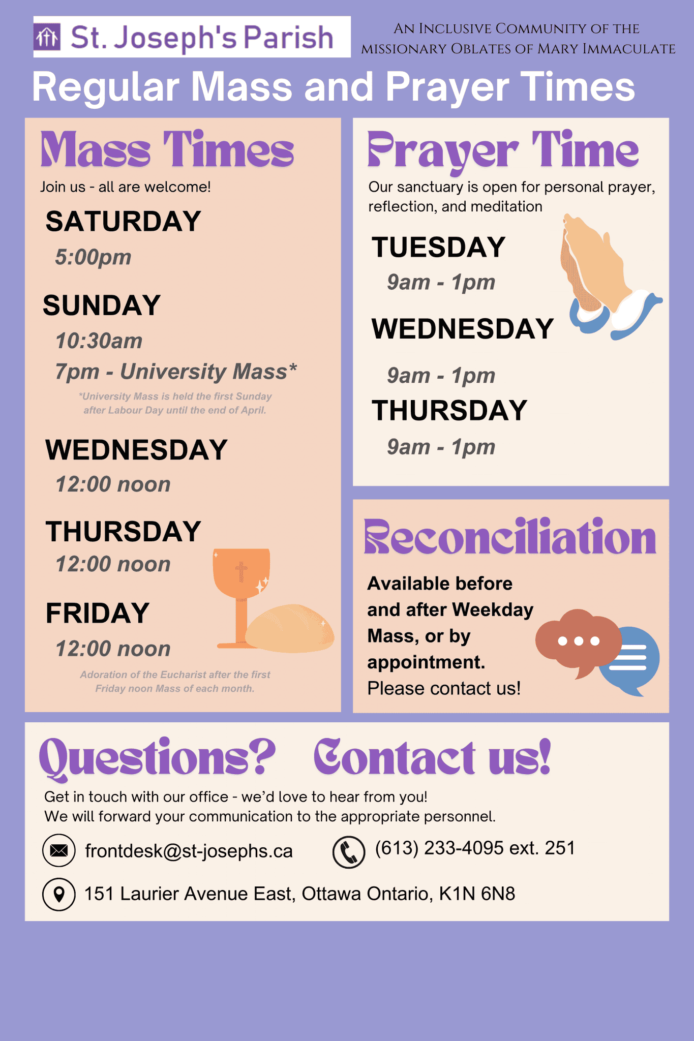 Mass and Prayer Times | St. Joseph's Parish